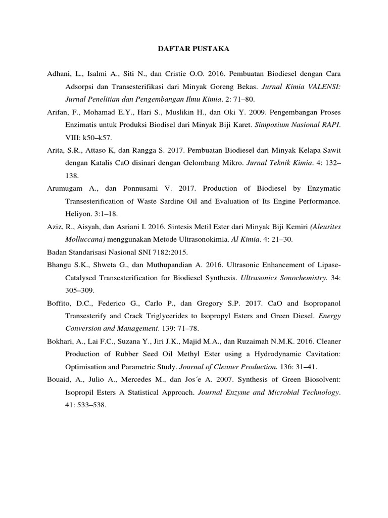 Jurnal Penelitian Dan Pengembangan Ilmu Kimia 2 71 80 Daftar Pustaka Pdf Biodiesel