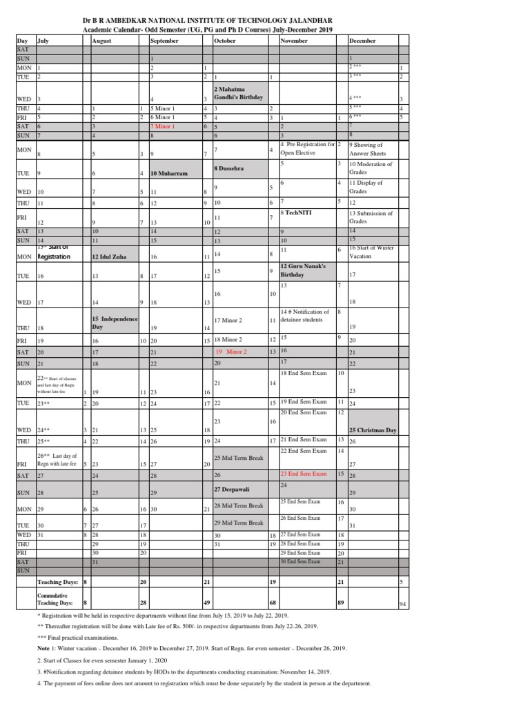 Academic Calender July 2019 Final 31558 | PDF | Educational ...