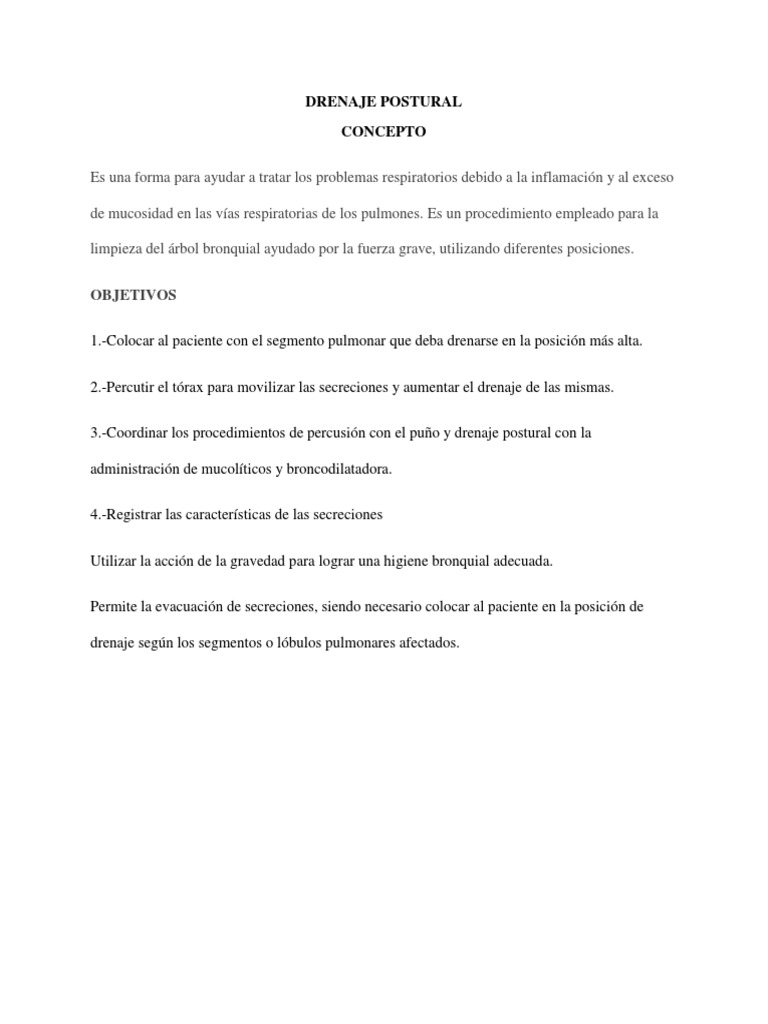 Drenaje Postural: Técnica y Beneficios | PDF | Pulmón | Tos