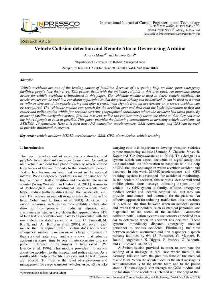 Vehicle Collision Detection | PDF | Accelerometer | Traffic Collision