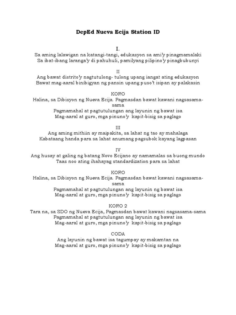 DepEd Nueva Ecija Station ID Lyrics | PDF