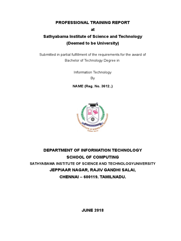 Sathyabama Internship Training Report | PDF | Doctor Of Philosophy ...