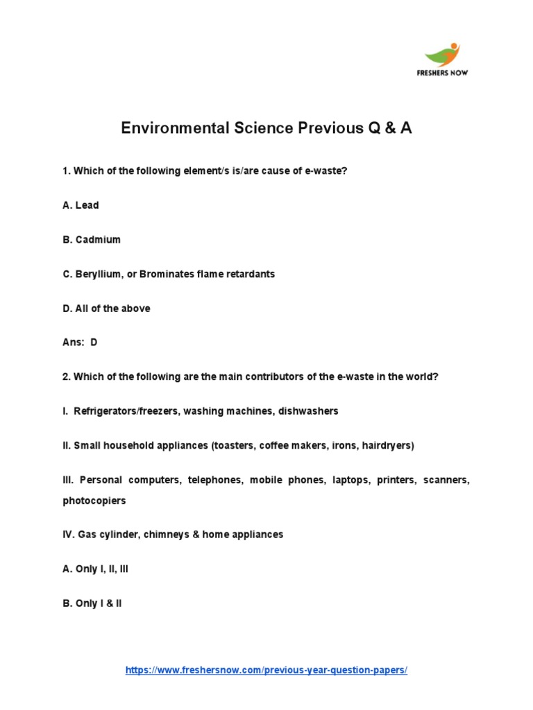 Environmental Science Question Papers | Download Free PDF | Electronic ...