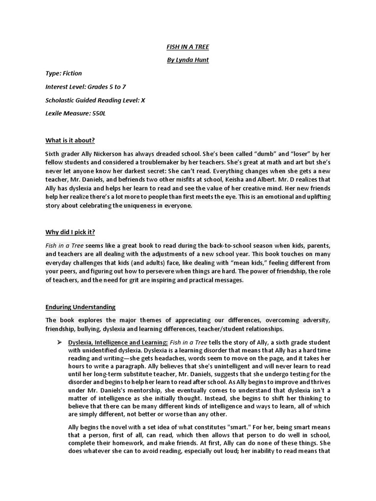 Fish in A Tree - Book Unit | PDF | Bullying | Narration