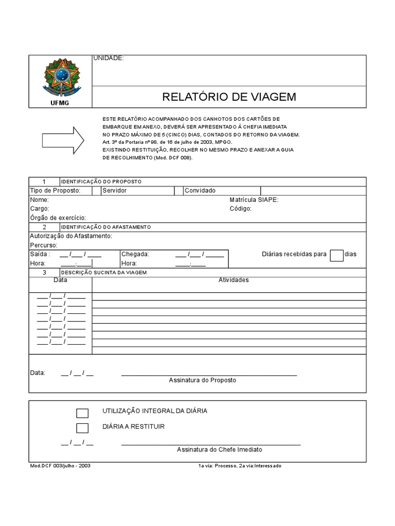 Formulário Relatório Viagem Servidor (Para PRODIGO) TAE | PDF