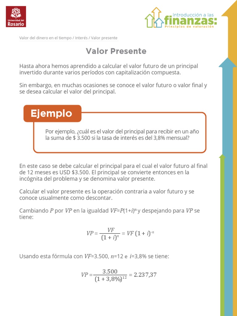Cálculo del Valor Presente en Finanzas | PDF | Métodos y materiales de ...