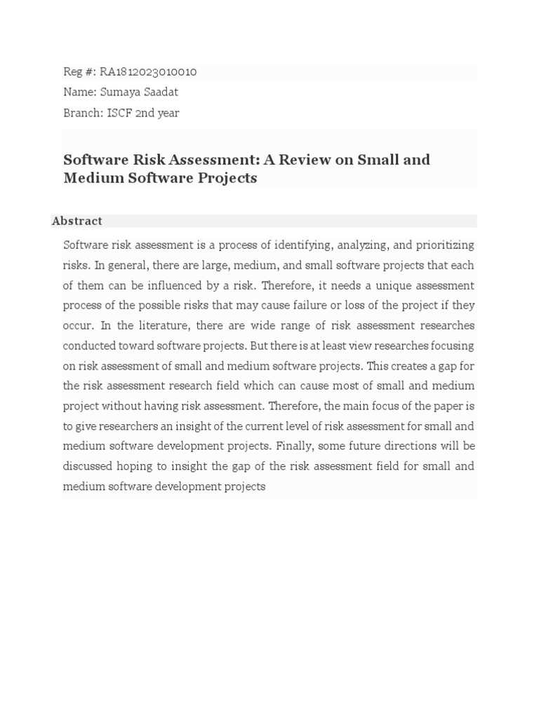 Software Risk Assessment: A Review On Small and Medium Software ...