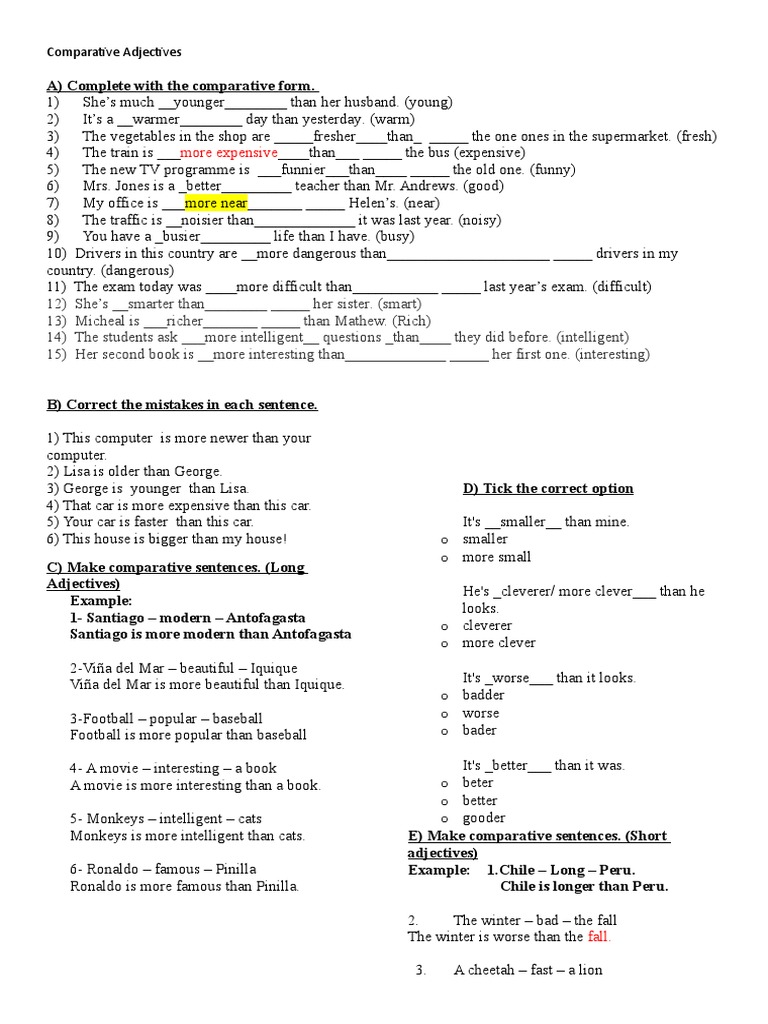 Comparative-Adjectives - Corrected and Commented | PDF | Language Arts ...