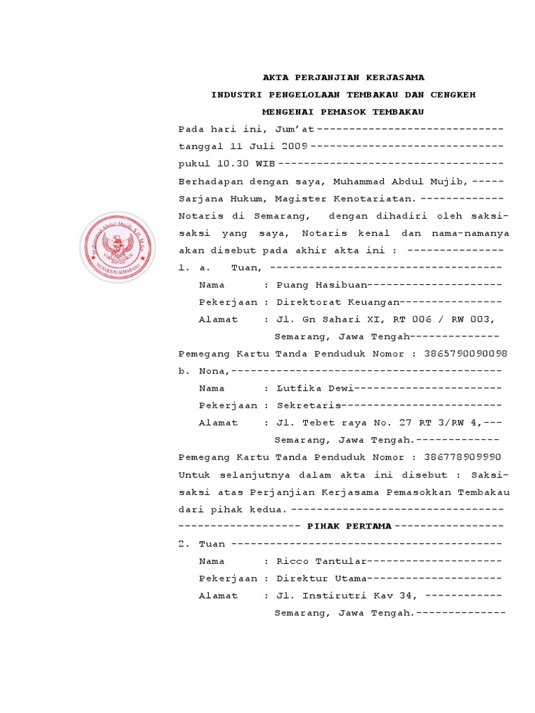 Akta Perjanjian Kerjasama | PDF | Pengelolaan Keuangan & Uang