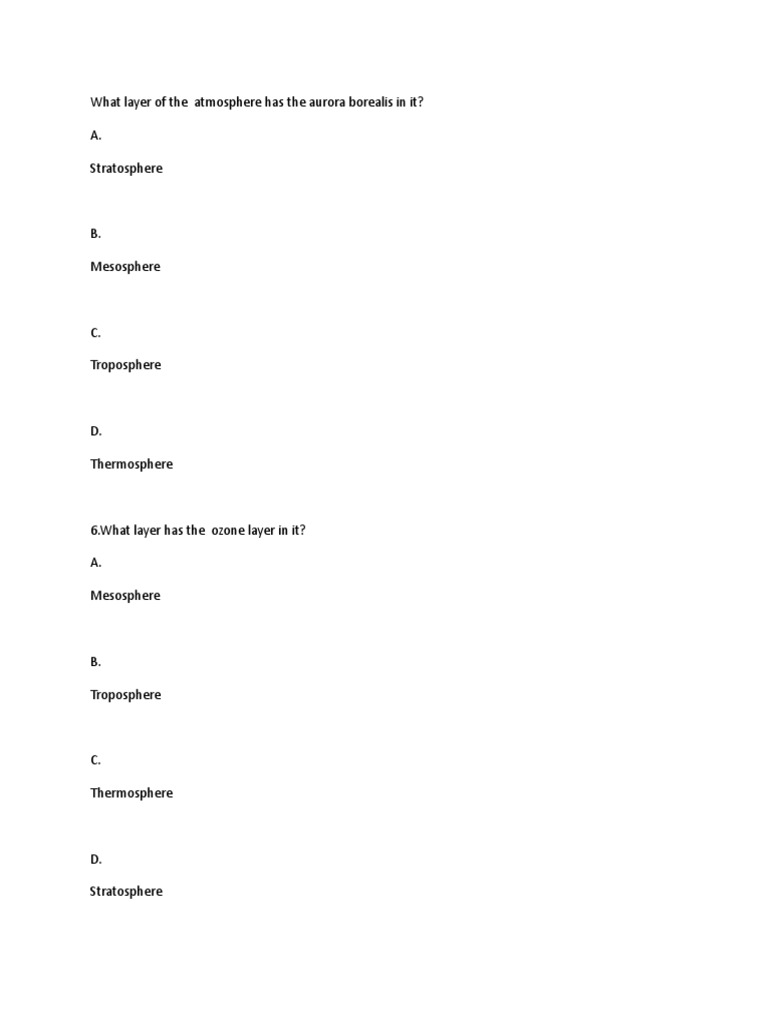 Understanding the Layers of the Atmosphere: A Quiz on the Structure and ...