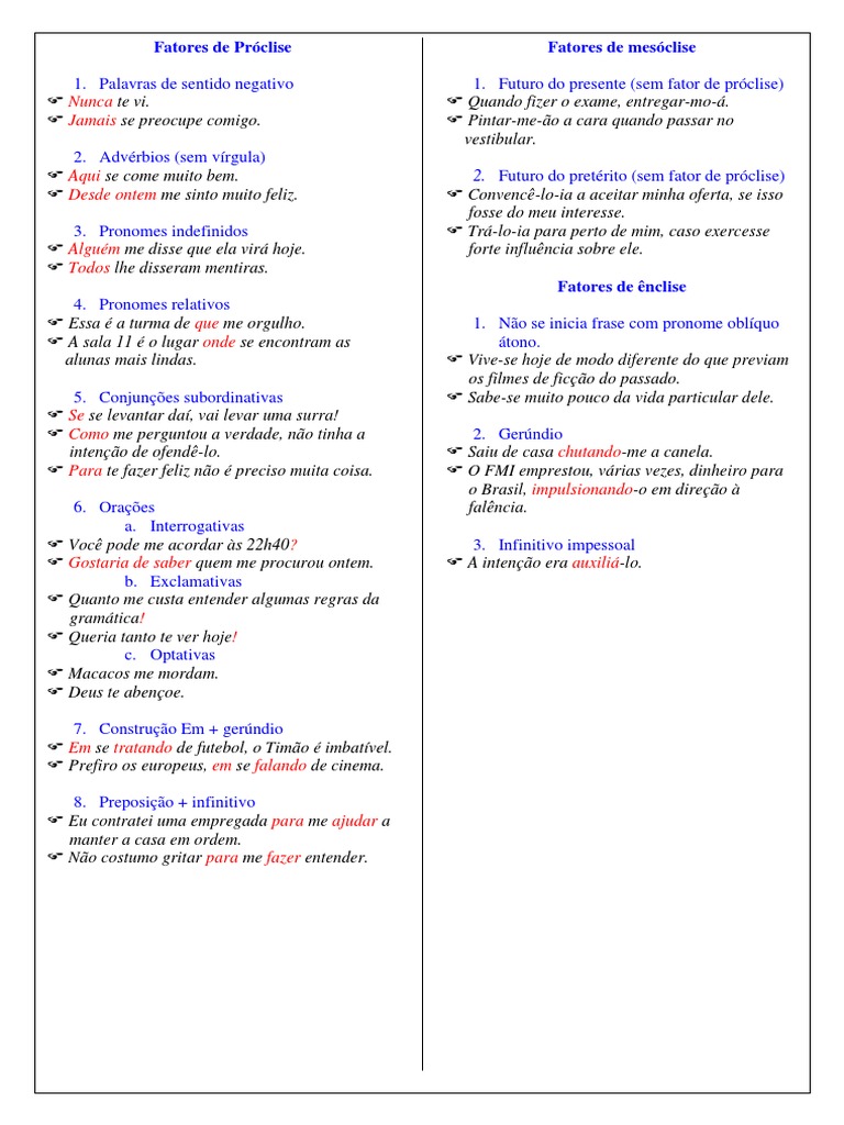 Fatores de Próclise | PDF | Pronome | Idiomas