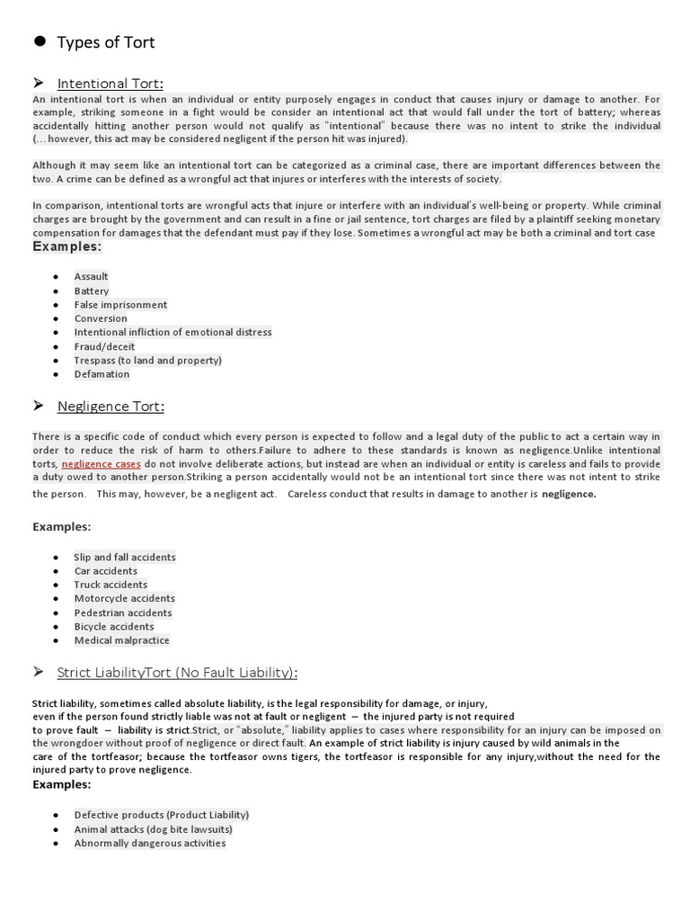 Types of Tort | PDF | Tort | Strict Liability