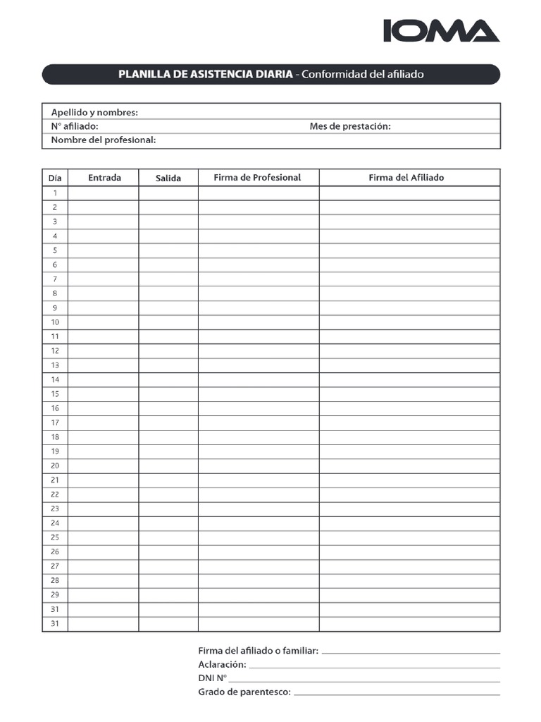Planilla Diaria Ioma | PDF