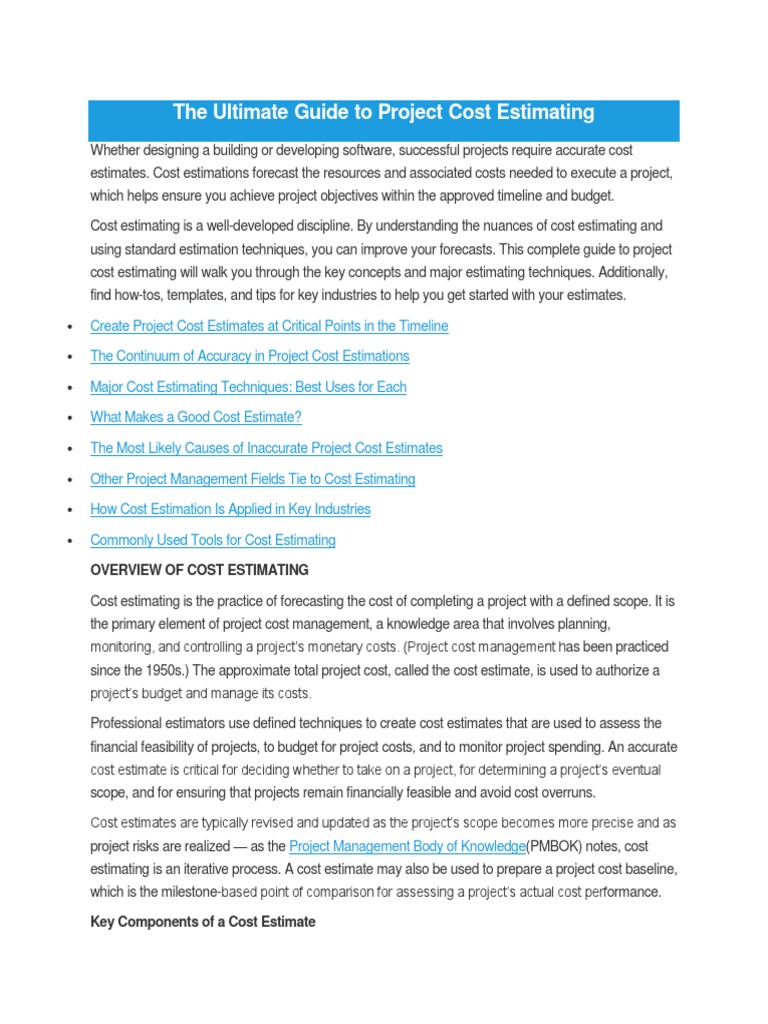 The Ultimate Guide To Project Cost Estimating | PDF | Project ...