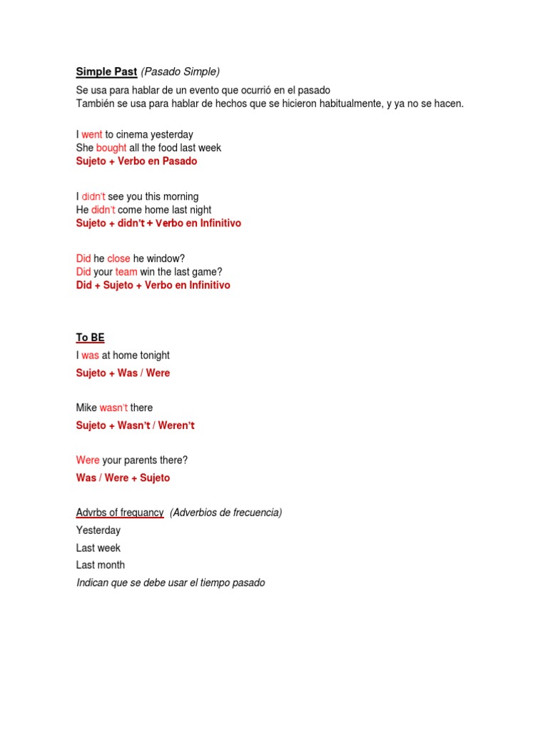 Simple Past (Pasado Simple) : Went Bought | PDF