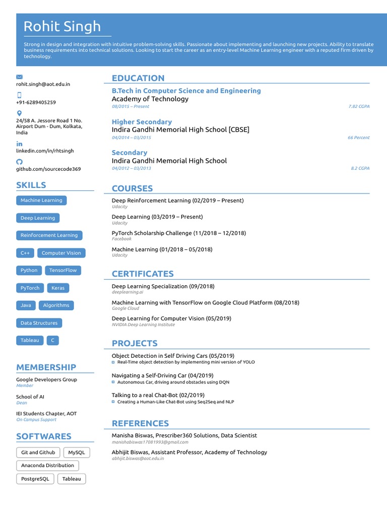 Rohit's Resume | PDF | Deep Learning | Machine Learning