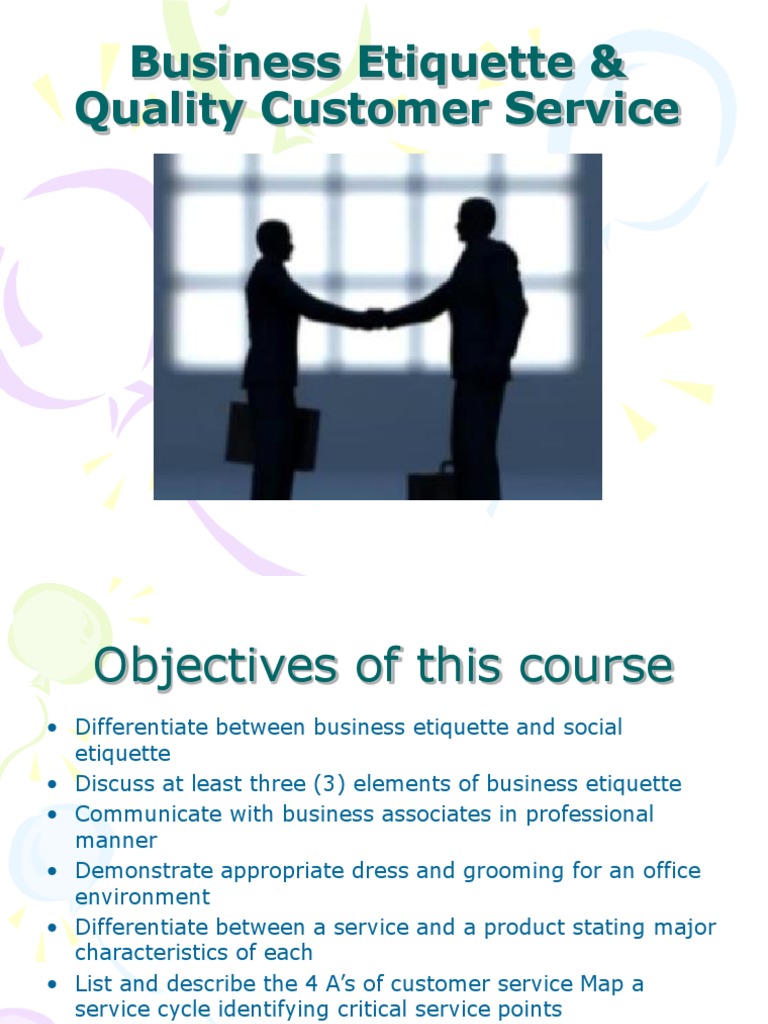 Business Etiquette | PDF | Nonverbal Communication | Swot Analysis