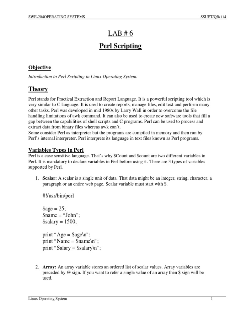 Lab 6 - Perl Scripting | PDF | Perl | Scripting Language