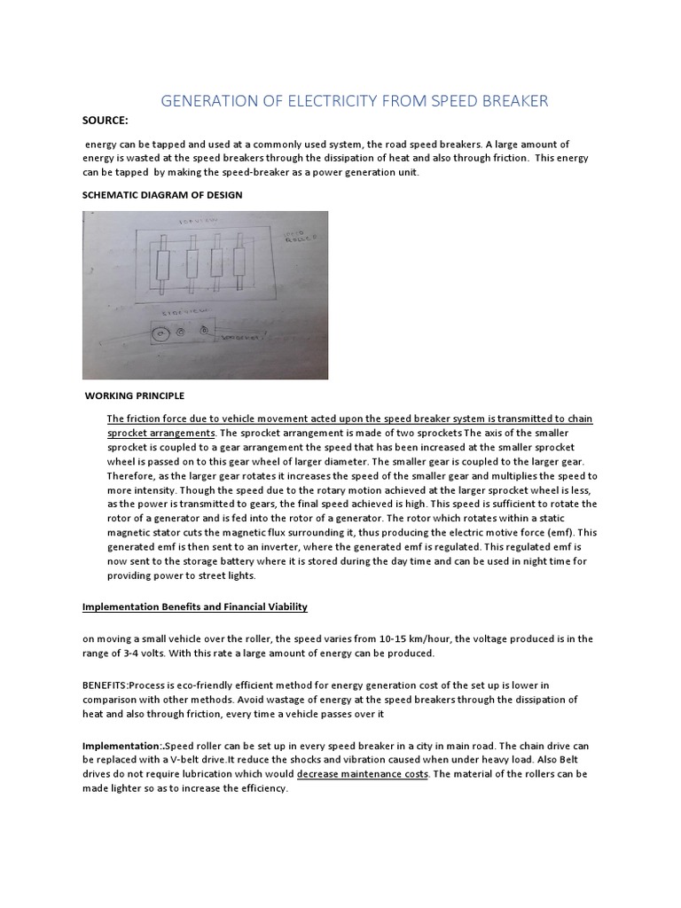 Generation of Electricity From Speed Breaker: Source | PDF | Electric ...