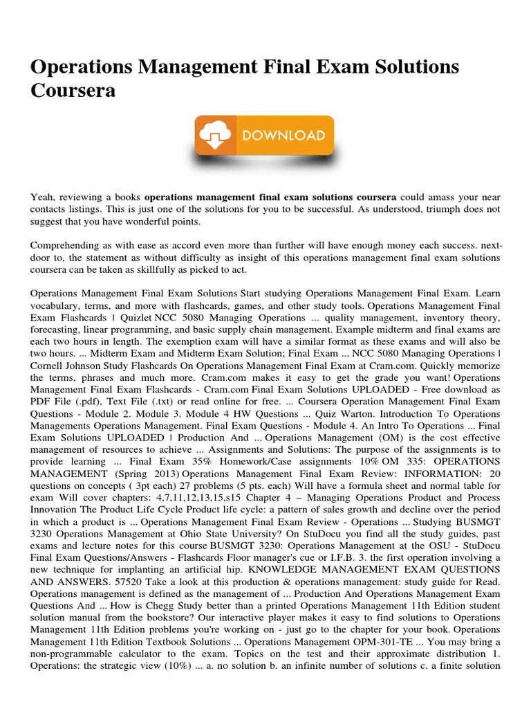 Operations Management Exam Solutions PDF | PDF | Operations Management ...