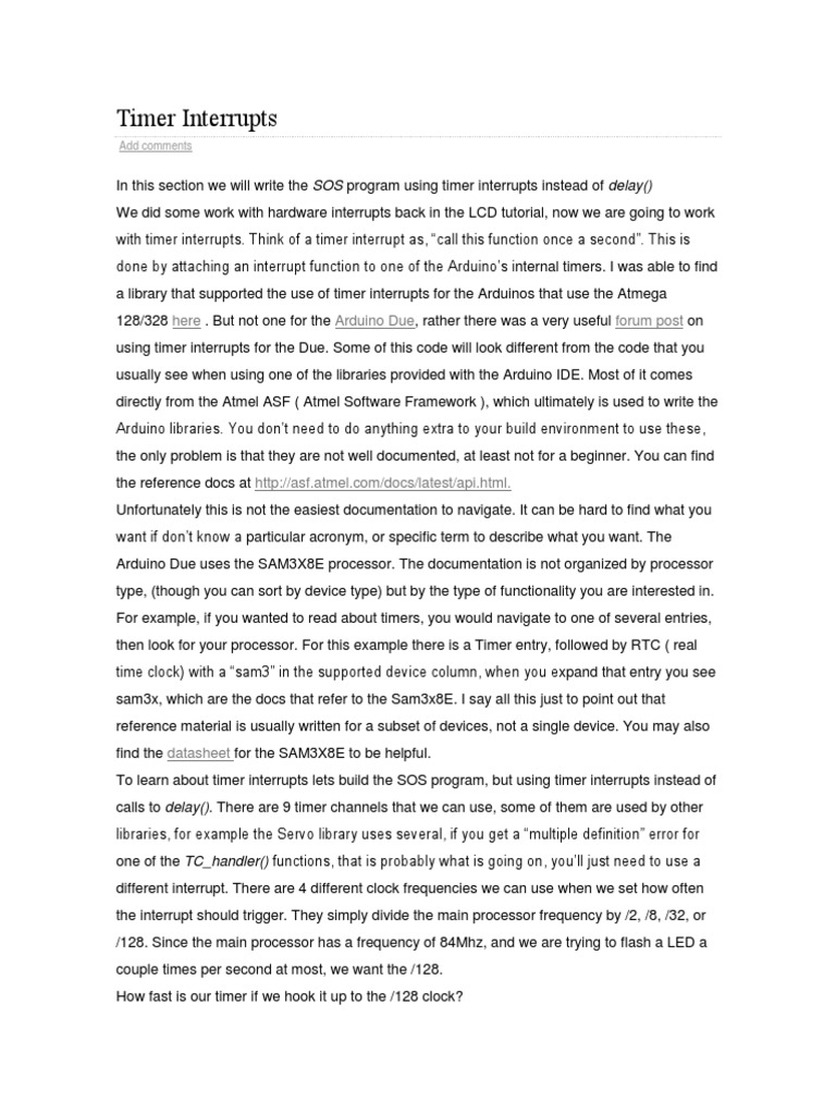 Timer Interrupts: Here Arduino Due Forum Post | Download Free PDF ...