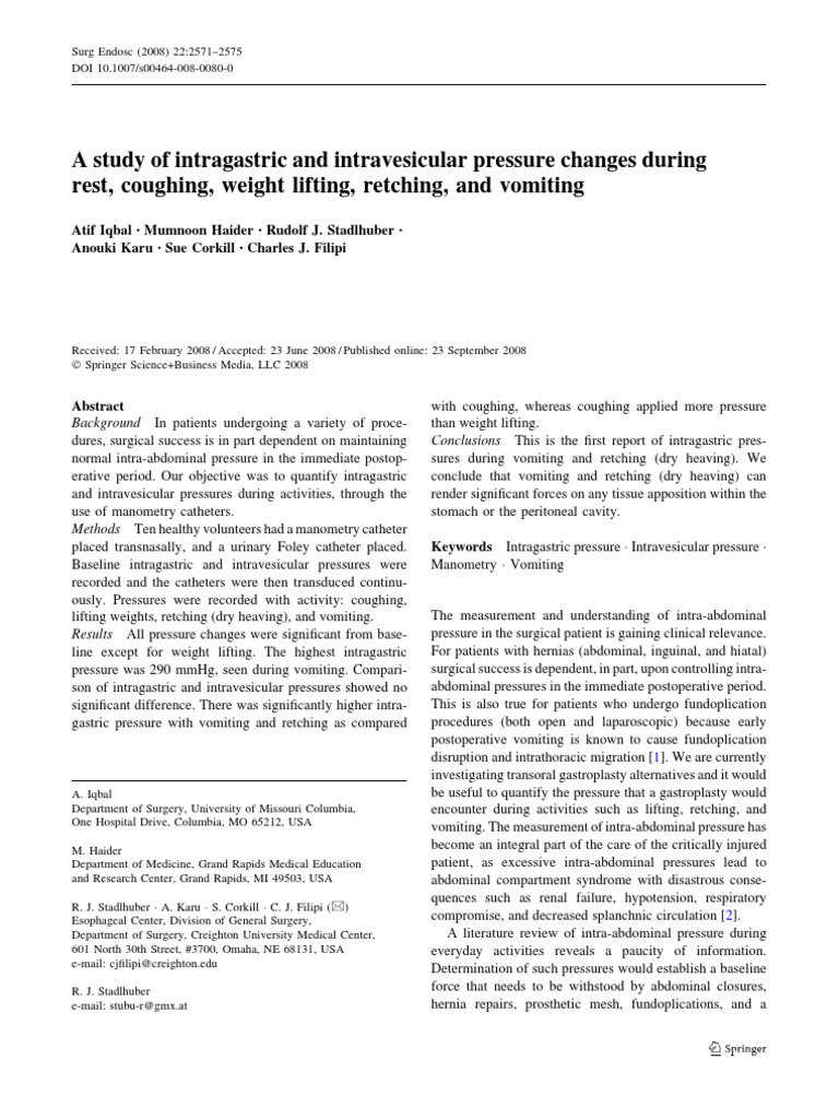 A Study of Intragastric and Intravesicular Pressure Changes During Rest ...
