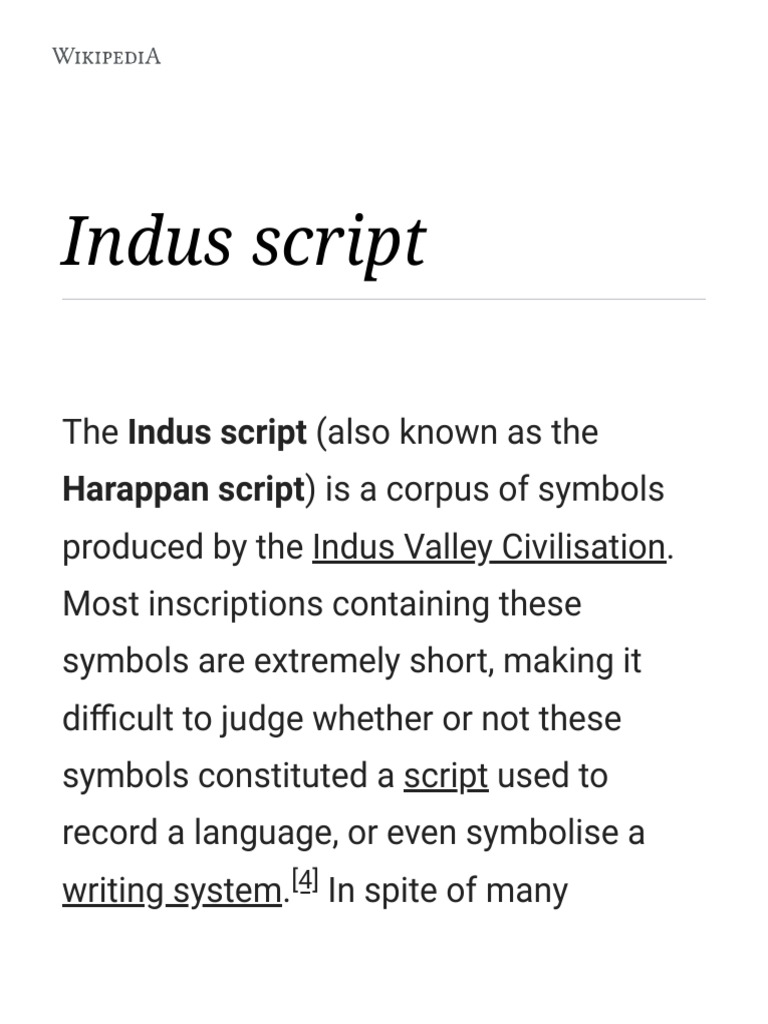 Indus Script - Wikipedia | PDF | Writing | Linguistics