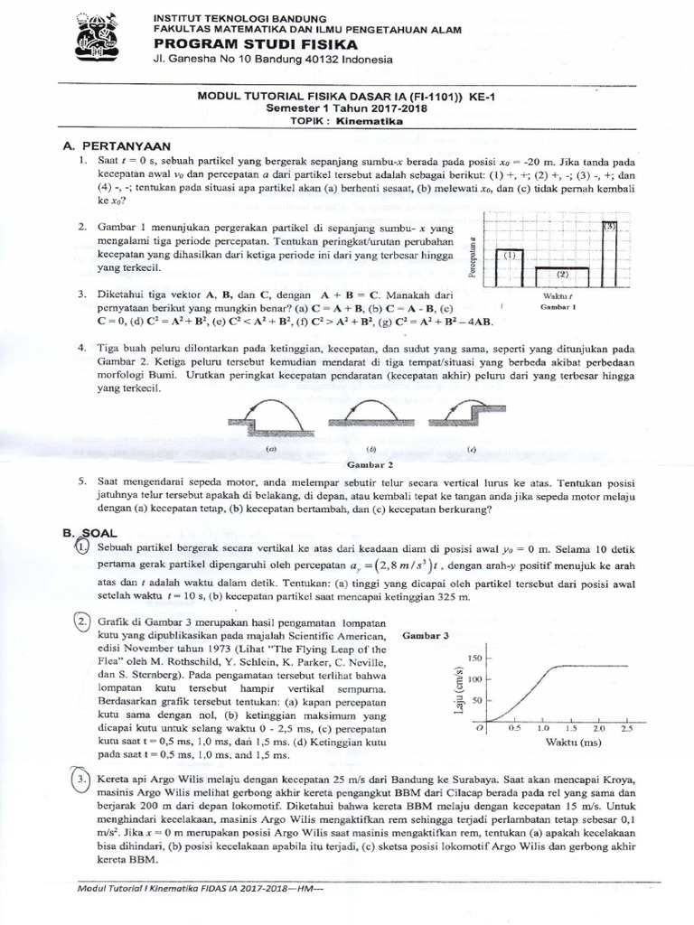 Modul Tutorial Fisika Dasar 1a Ke-1 (Kinematika) | PDF