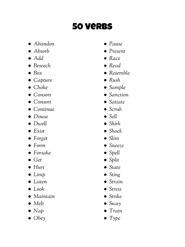 50 Verbs (Alphabetical Order) - English Class Notes PDF | PDF
