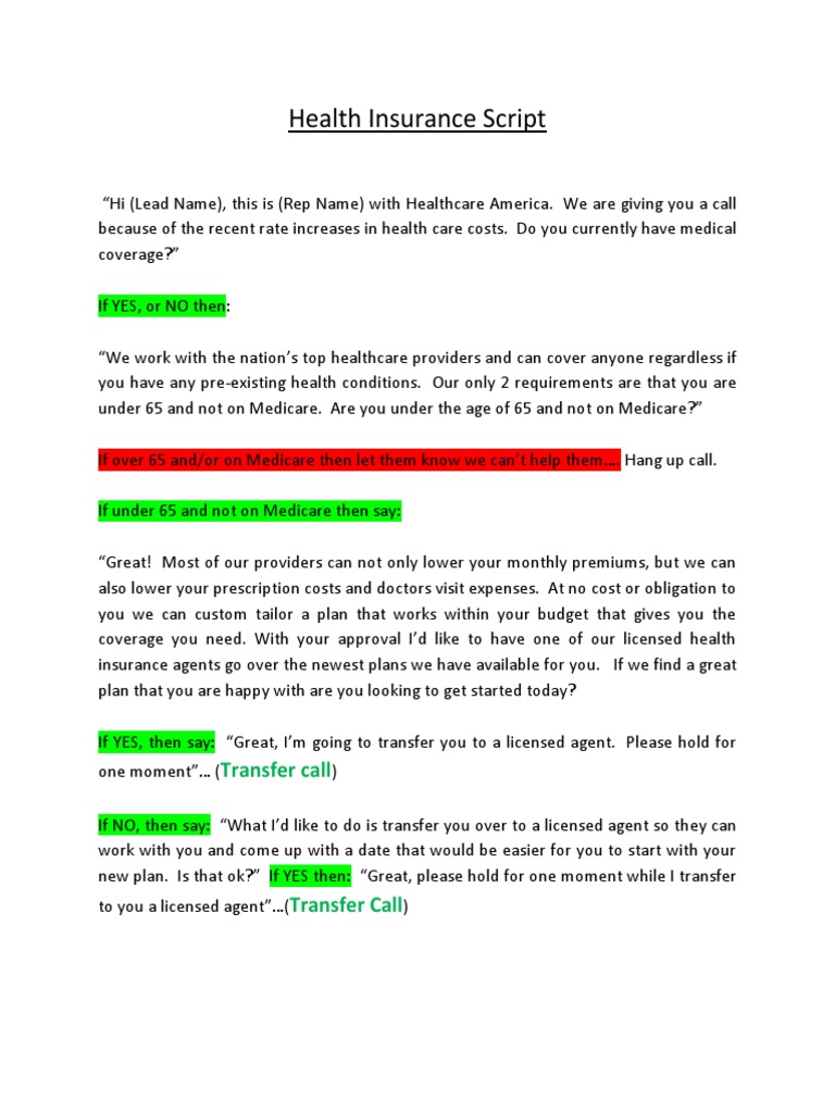 Health Script Under 65 and No Medicare-2 | PDF | Medicare (United ...