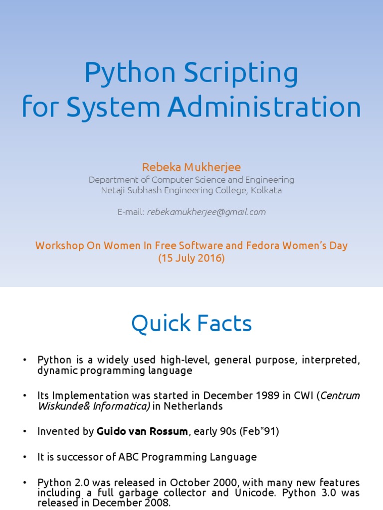 Python Scripting For System Administration: Rebeka Mukherjee | PDF | Python (Programming ...