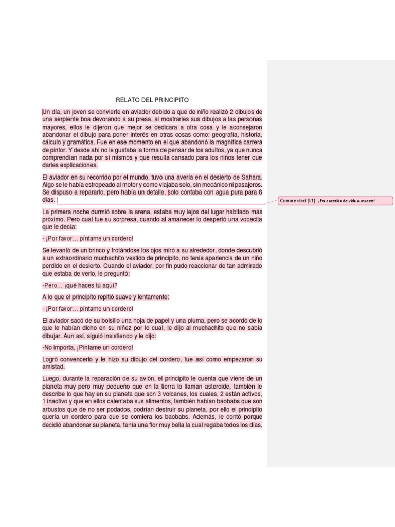 Relato del Principito en el desierto | PDF | El Principito