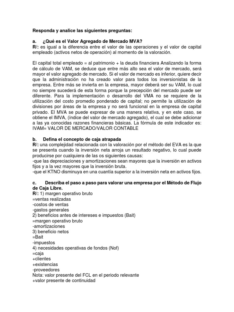 Taller Finanzas Corporativas Fase II Valoración de Una Empresa Por ...