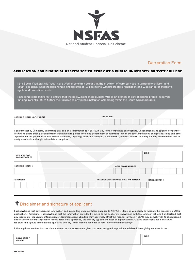 Declaration Form: National Student Financial Aid Scheme | PDF ...