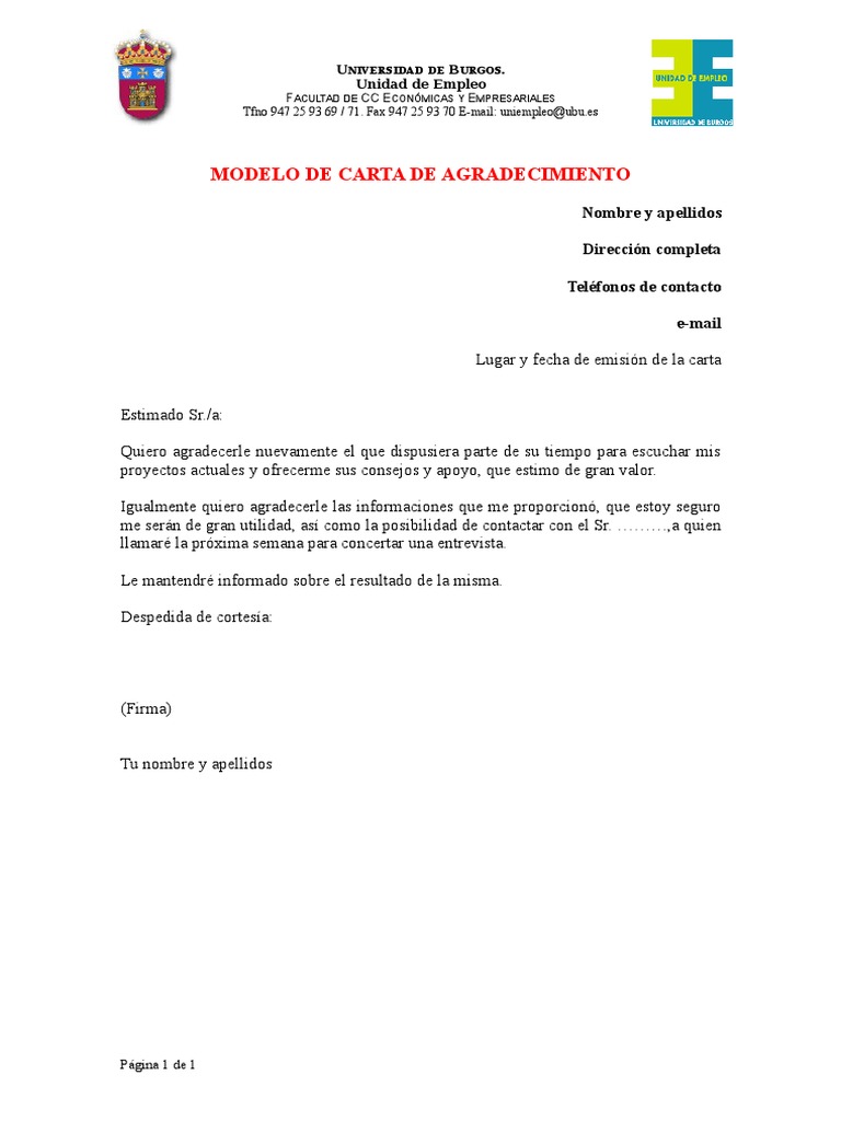 Modelo Carta de Agradecimiento | PDF