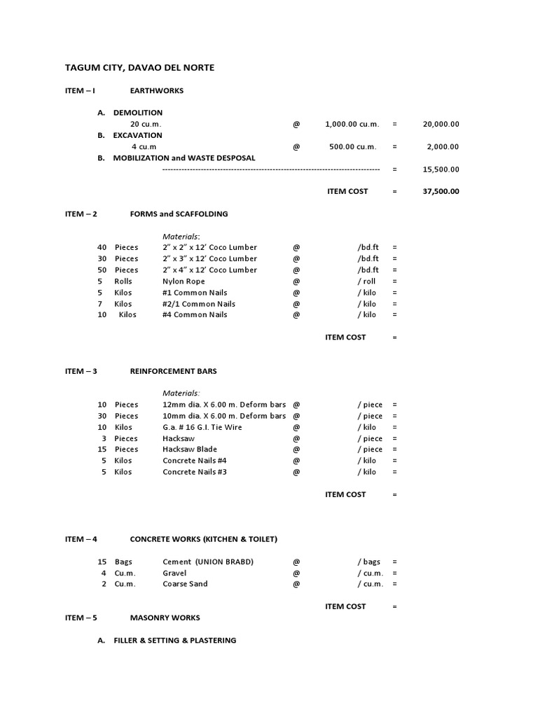 Bill of Materials and Cost Estimate (PRICE) | PDF | Tile | Window