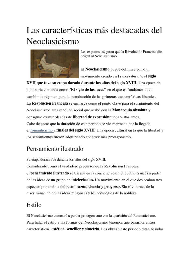 Las Características Más Destacadas Del Neoclasicismo | PDF | Era de iluminacion | revolución ...