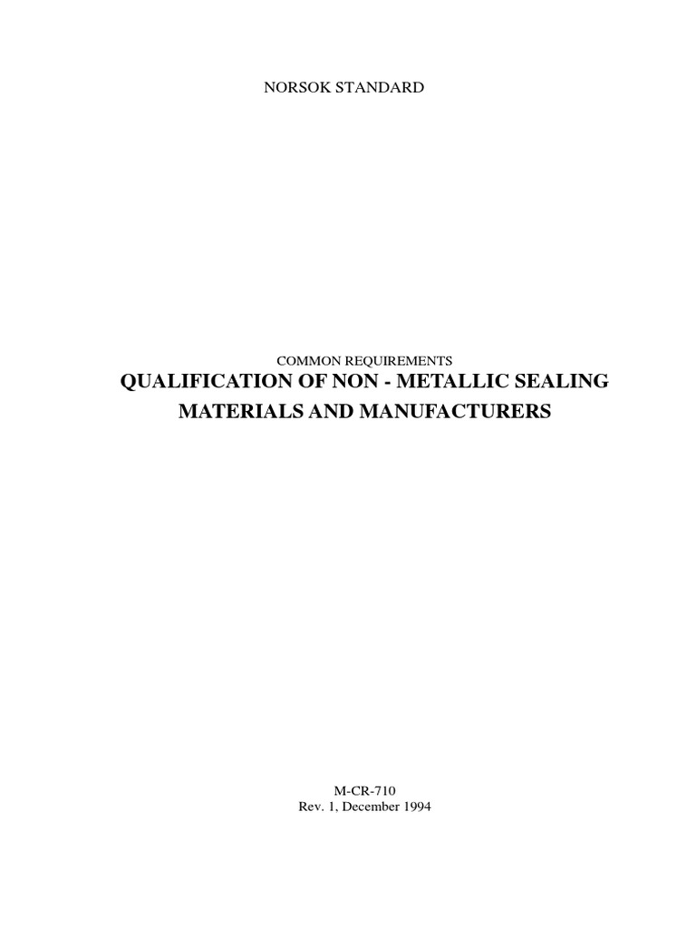 NORSOK M-CR-710: Non-Metallic Sealing Standards | PDF | Plastic | Gases