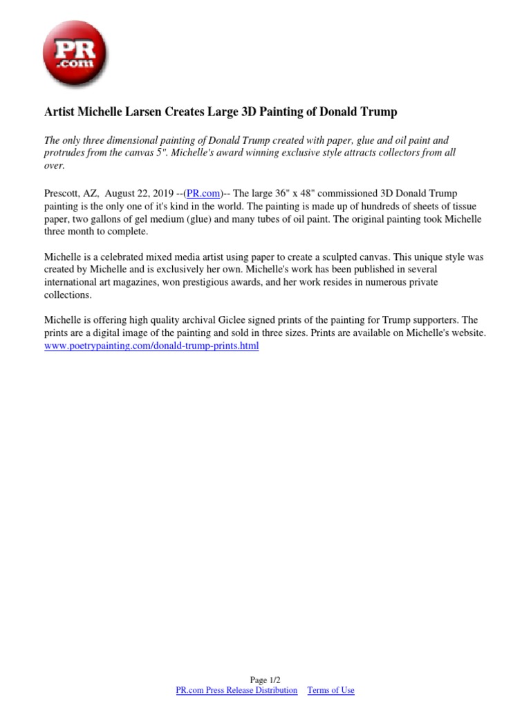 Artist Michelle Larsen Creates Large 3D Painting of Donald Trump | PDF ...