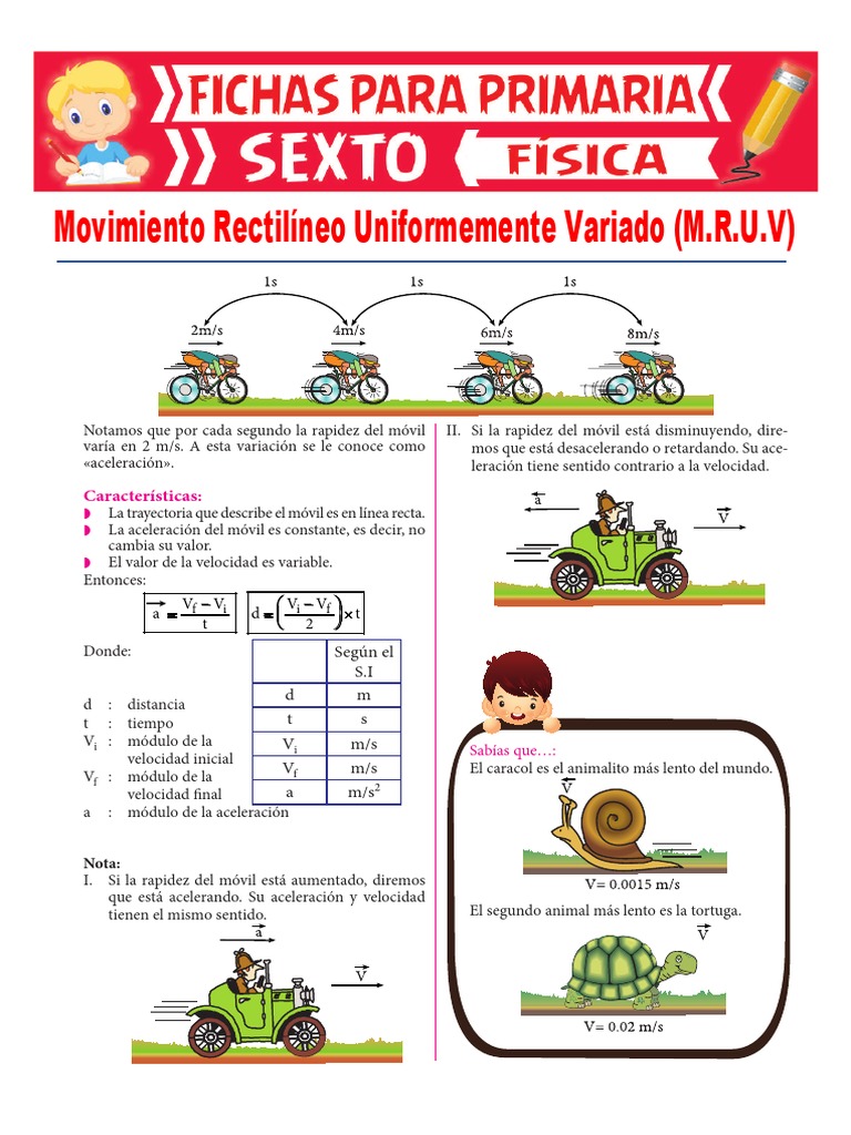 MRUV para Quinto Grado | PDF | Aceleración | Velocidad
