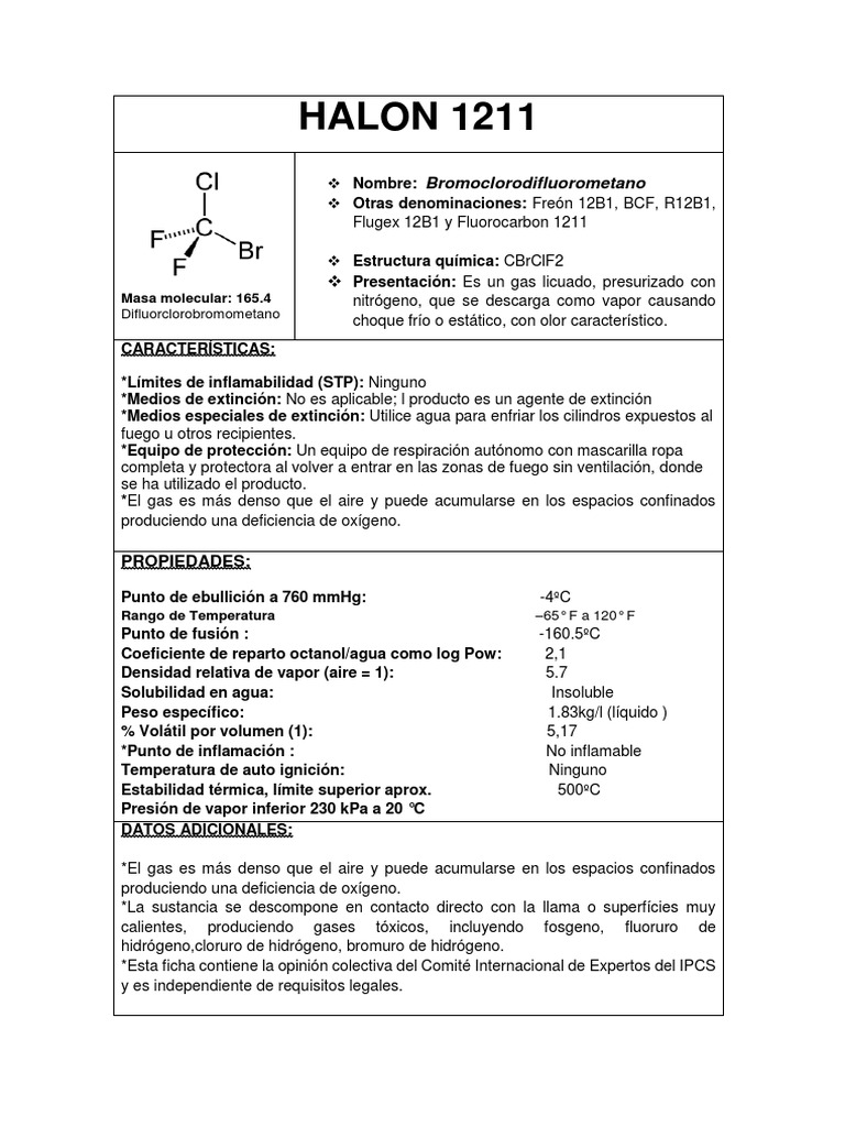 Propiedades y Uso del Halon 1211 | PDF | Oxígeno | Gases