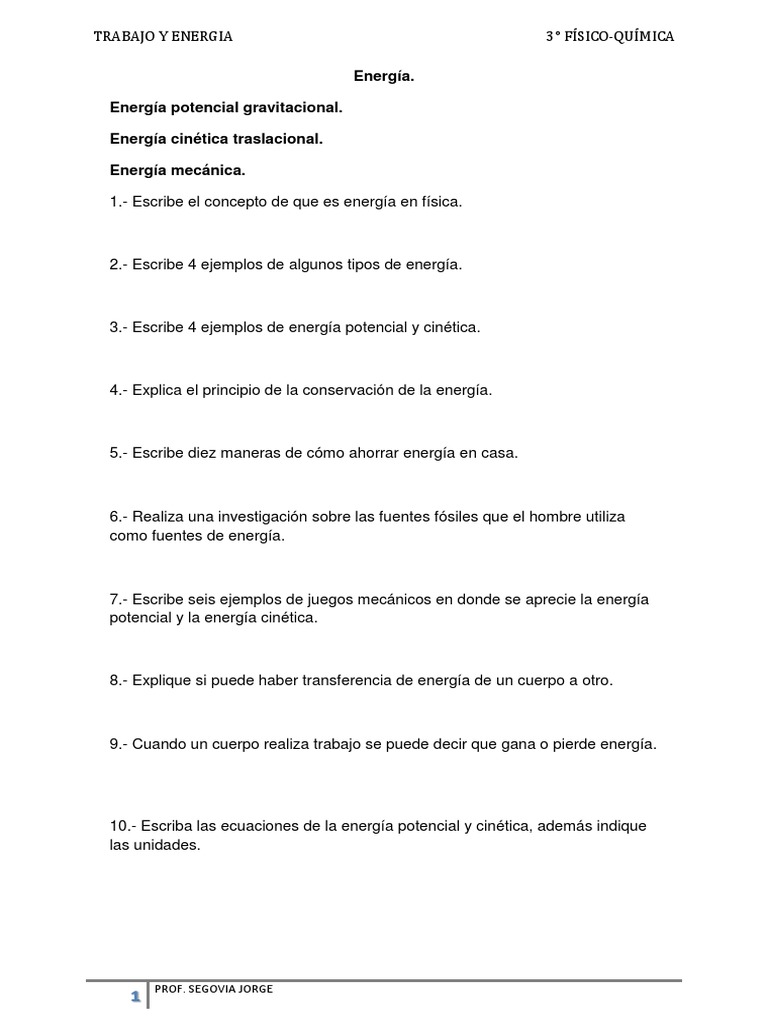 Trabajo y Energía | PDF | Las leyes del movimiento de Newton | Fuerza