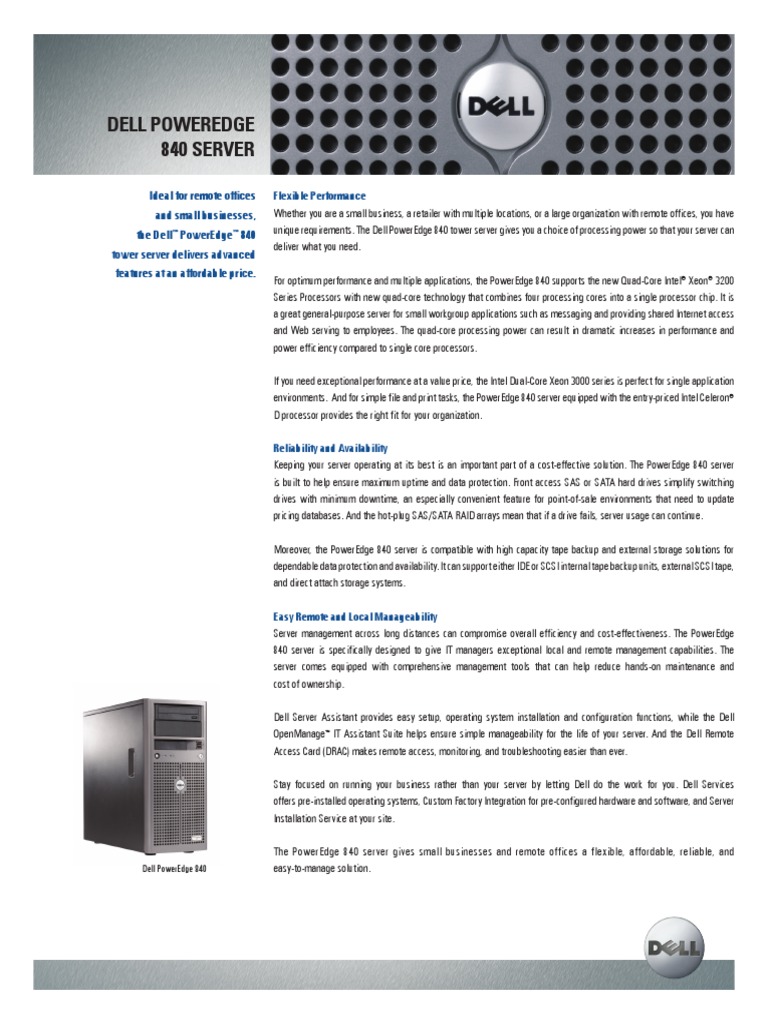 Dell Poweredge 840 Server | PDF | Multi Core Processor | Server (Computing)