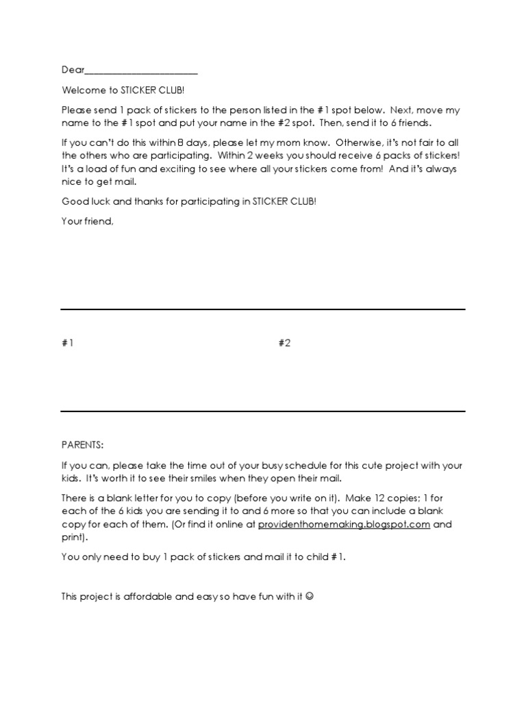 Sticker Club Letter | PDF