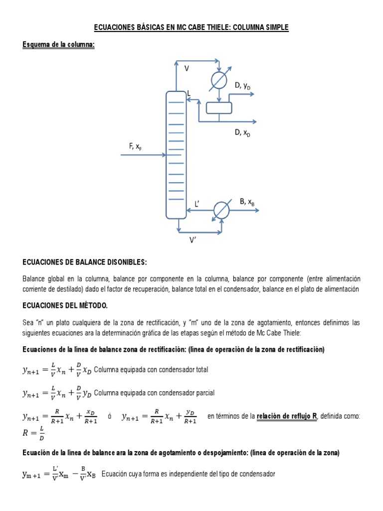 Formulario de Destilacion Binaria Metodo McCabe Thiele | PDF | Calor ...