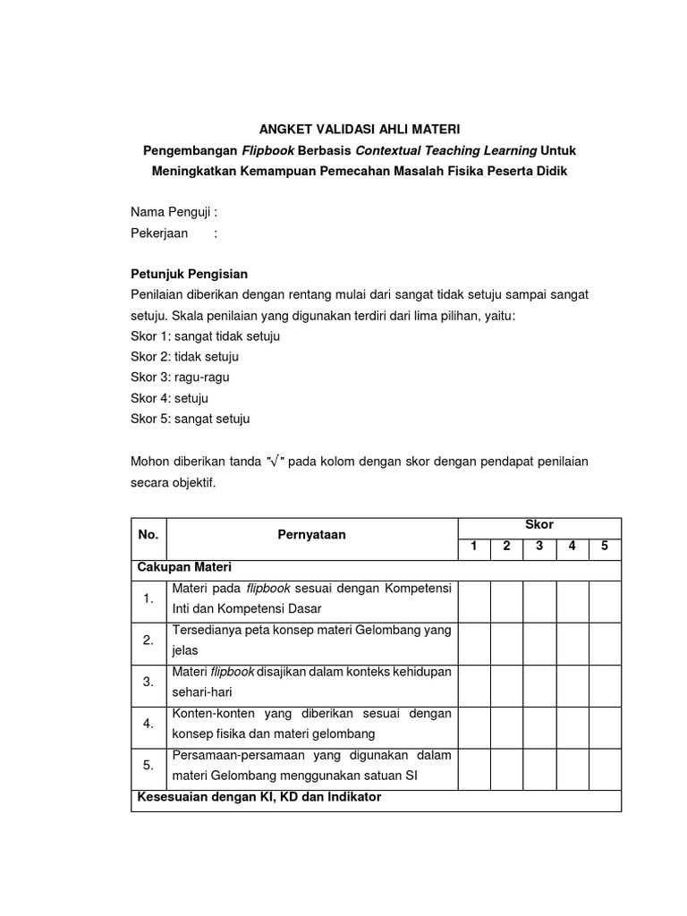 Angket Validasi Flipbook Fisika | PDF