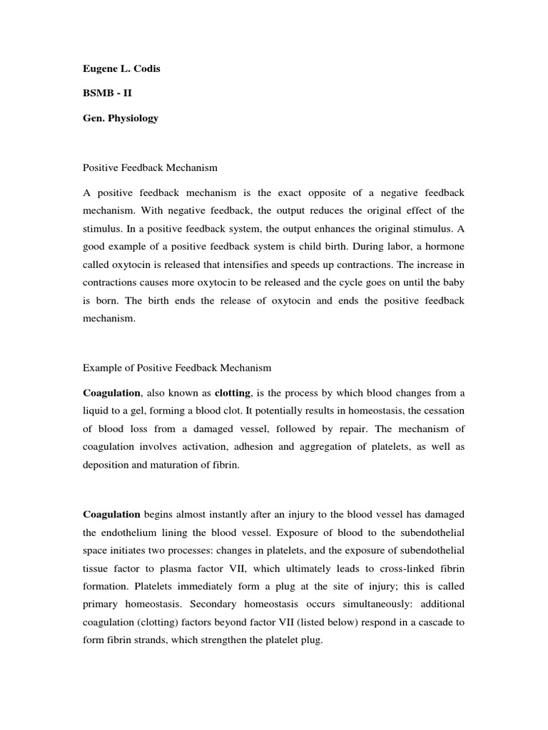 Positive Feedback in Childbirth and Coagulation | PDF