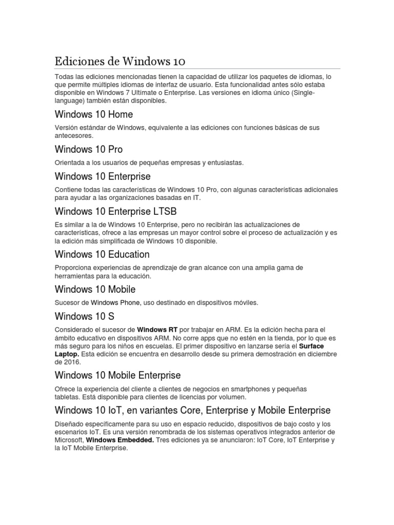 Ediciones de Windows 10 | Descargar gratis PDF | Windows 10 | Microsoft ...
