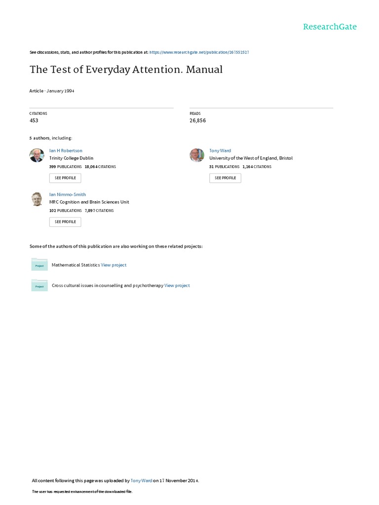 Test of Everyday Attention Overview | PDF | Attention | Validity ...