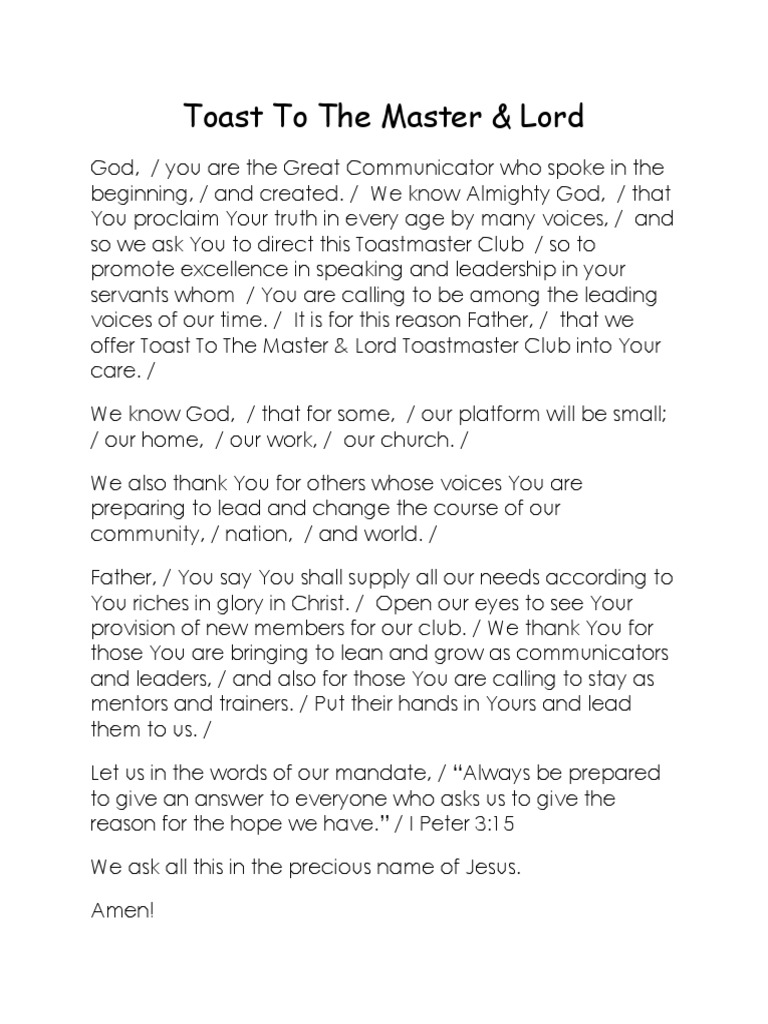 Toast To The Master | PDF